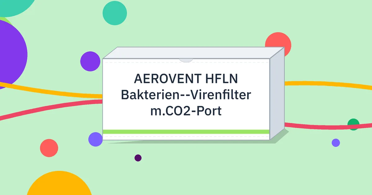Symbolbild: Packung mit der Aufschrift AEROVENT HFLN Bakterien--Virenfilter m.CO2-Port (PZN 01076181) – Verfügbarkeit und Bezug in Apotheken in Frankfurt am Main