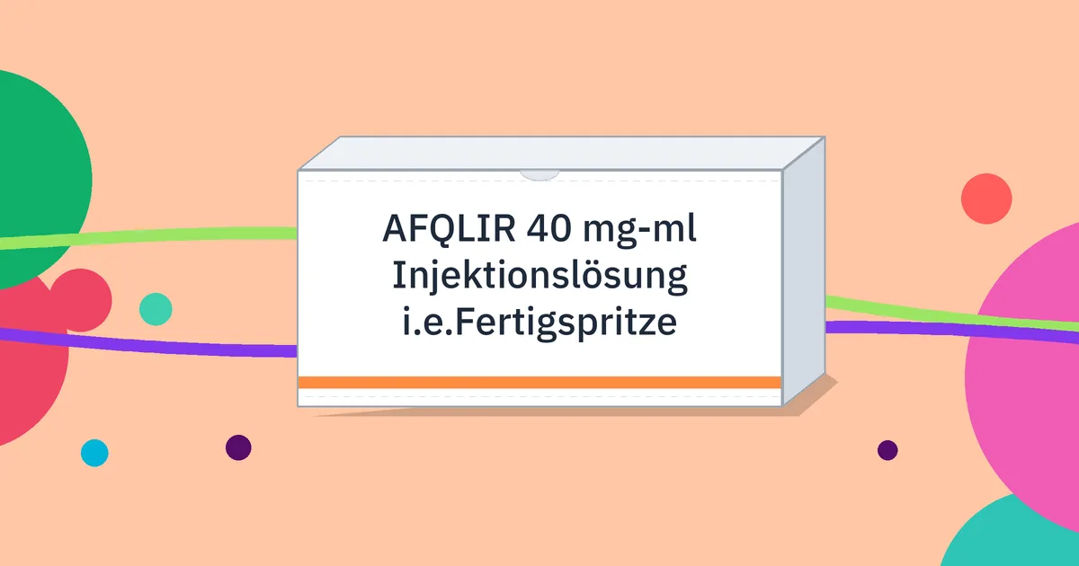 Symbolbild: Packung mit der Aufschrift AFQLIR 40 mg-ml Injektionslösung i.e.Fertigspritze (PZN 20520339) – Verfügbarkeit und Bezug in Apotheken in Frankfurt am Main