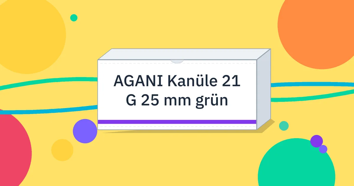 Symbolbild: Packung mit der Aufschrift AGANI Kanüle 21 G 25 mm grün (PZN 01802090) – Verfügbarkeit und Bezug in Apotheken in Frankfurt am Main