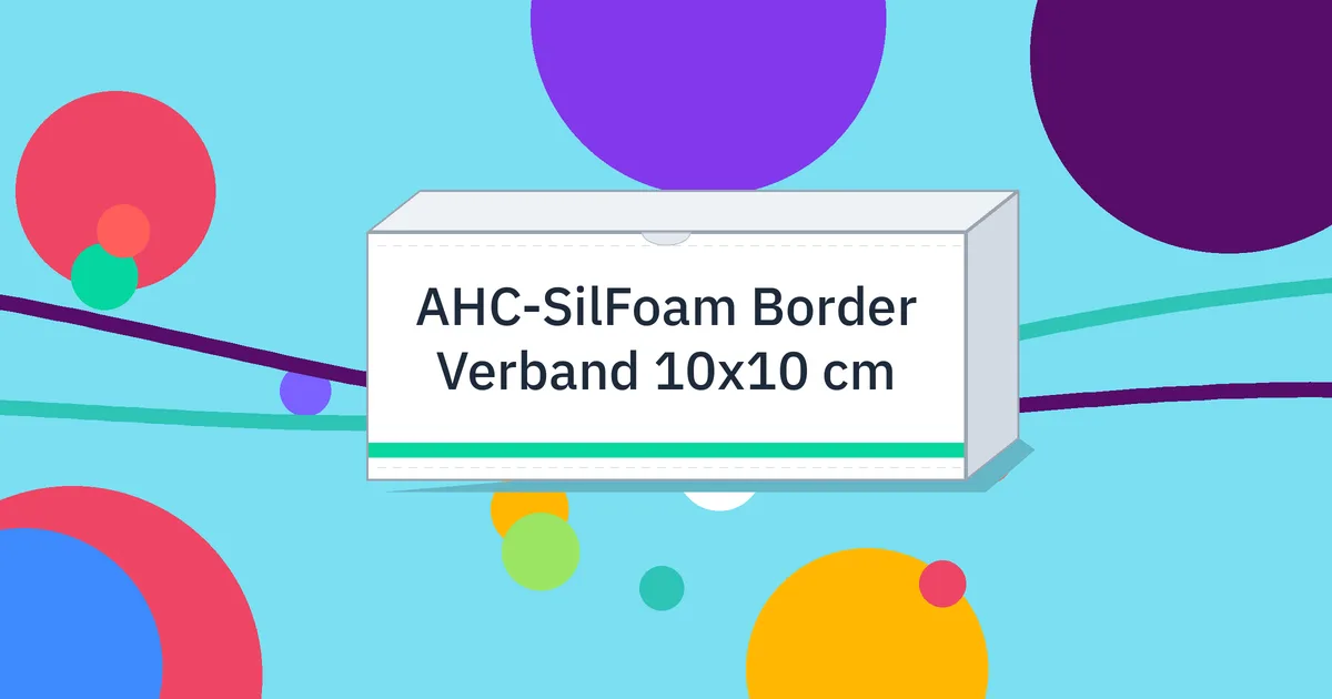 Symbolbild: Packung mit der Aufschrift AHC-SilFoam Border Verband 10x10 cm (PZN 18250068) – Verfügbarkeit und Bezug in Apotheken in Frankfurt am Main