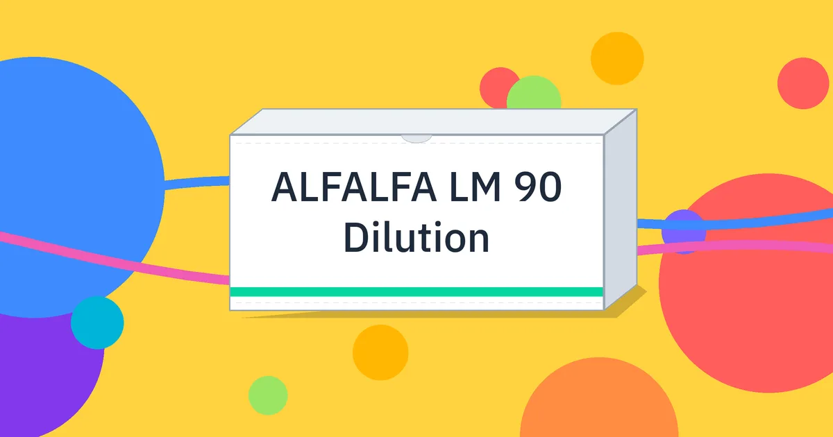 Symbolbild: Packung mit der Aufschrift ALFALFA LM 90 Dilution (PZN 13310452) – Verfügbarkeit und Bezug in Apotheken in Frankfurt am Main