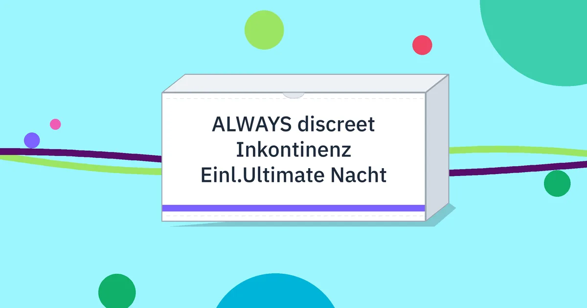 Symbolbild: Packung mit der Aufschrift ALWAYS discreet Inkontinenz Einl.Ultimate Nacht (PZN 17970903) – Verfügbarkeit und Bezug in Apotheken in Frankfurt am Main