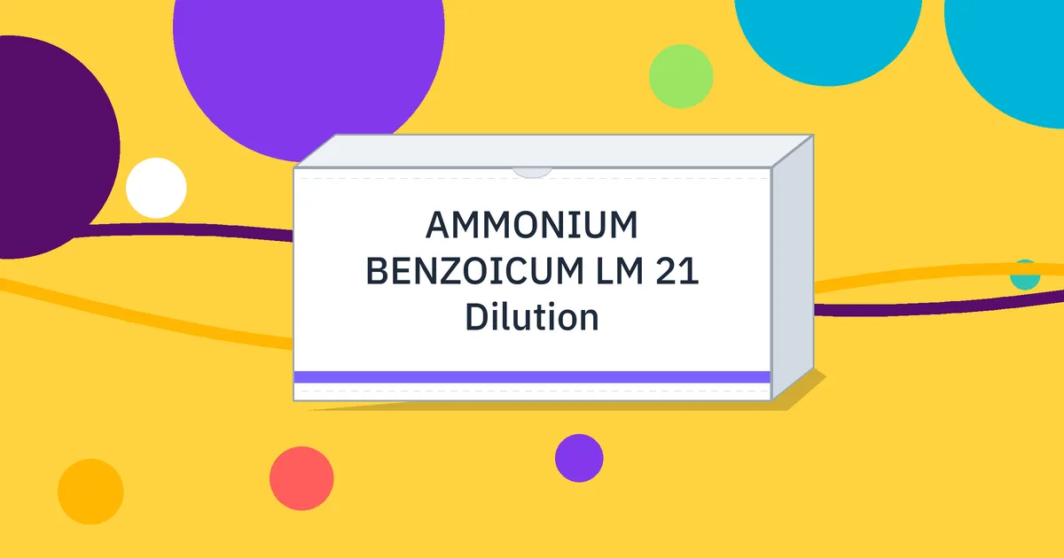 Symbolbild: Packung mit der Aufschrift AMMONIUM BENZOICUM LM 21 Dilution (PZN 13320031) – Verfügbarkeit und Bezug in Apotheken in Frankfurt am Main