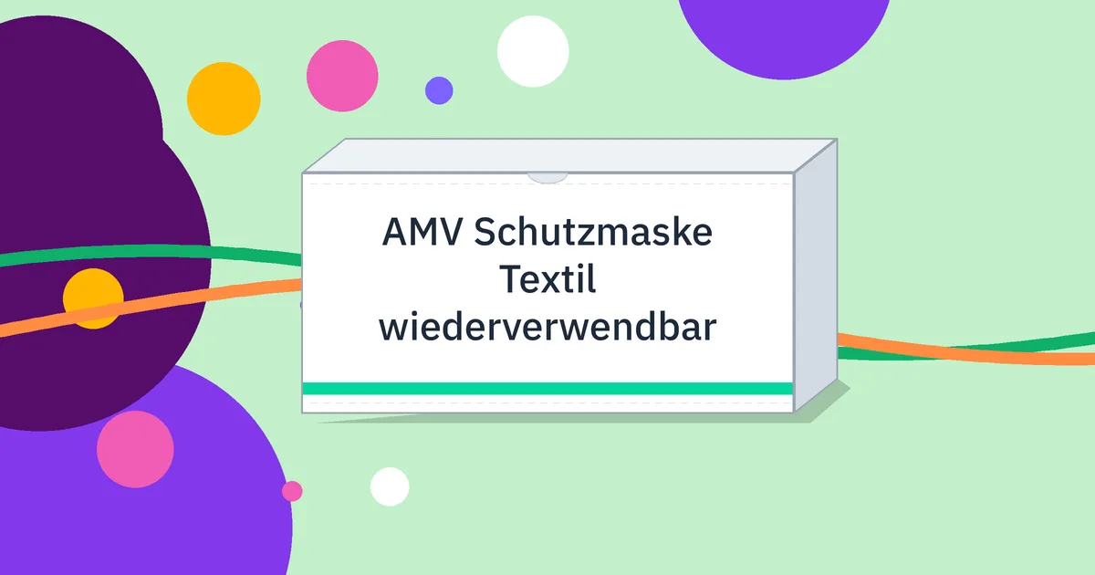 Symbolbild: Packung mit der Aufschrift AMV Schutzmaske Textil wiederverwendbar (PZN 16677934) – Verfügbarkeit und Bezug in Apotheken in Frankfurt am Main