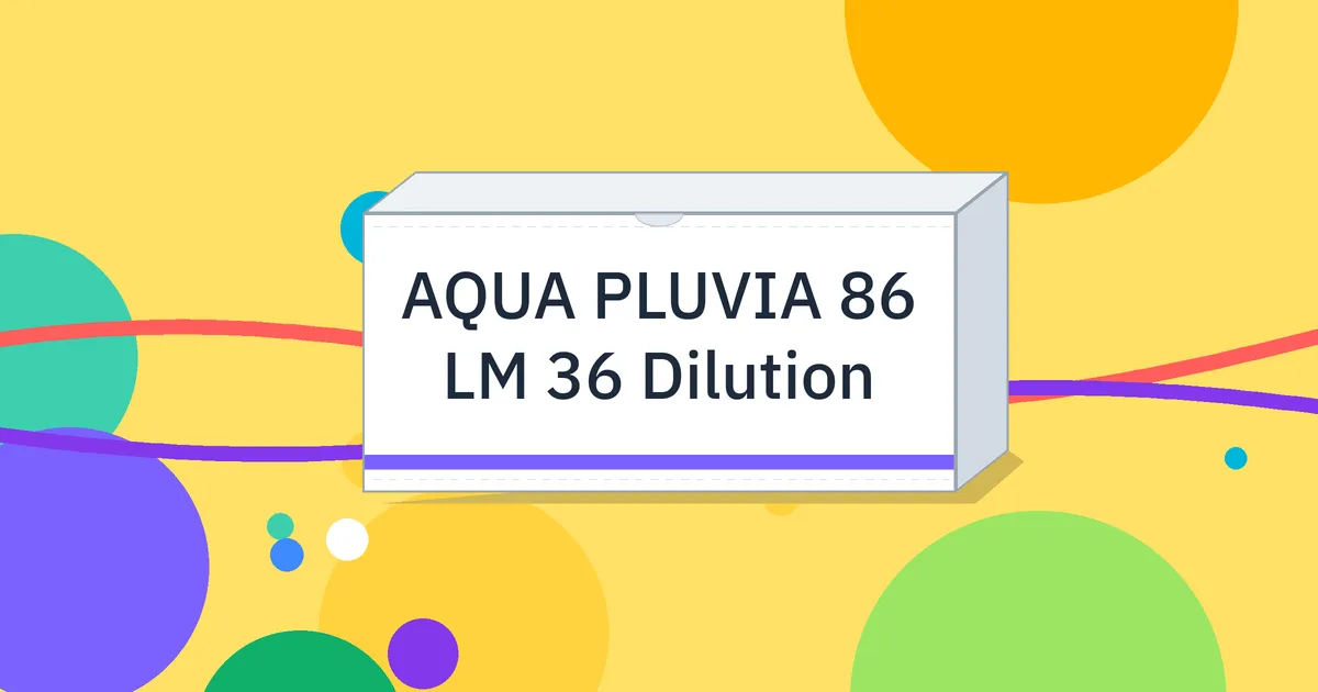 Symbolbild: Packung mit der Aufschrift AQUA PLUVIA 86 LM 36 Dilution (PZN 12766664) – Verfügbarkeit und Bezug in Apotheken in Frankfurt am Main