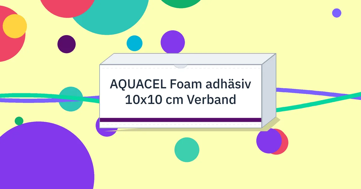 Symbolbild: Packung mit der Aufschrift AQUACEL Foam adhäsiv 10x10 cm Verband (PZN 11134815) – Verfügbarkeit und Bezug in Apotheken in Frankfurt am Main