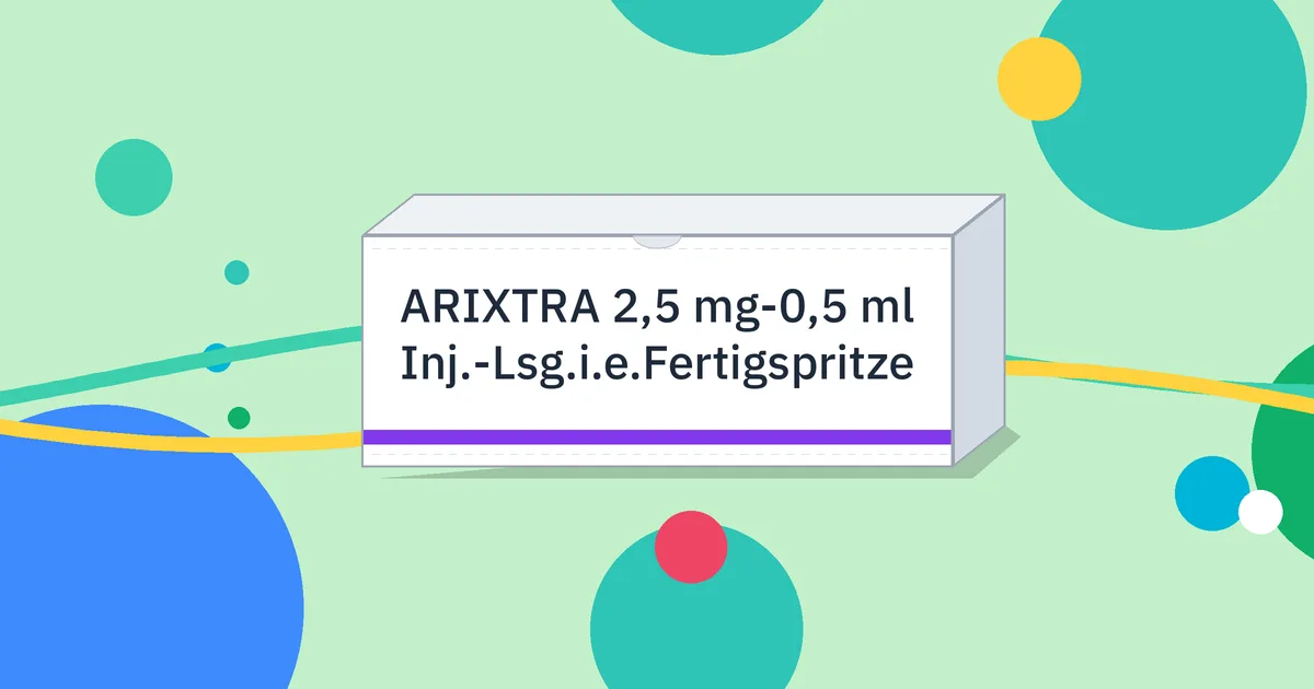 Symbolbild: Packung mit der Aufschrift ARIXTRA 2,5 mg-0,5 ml Inj.-Lsg.i.e.Fertigspritze (PZN 14381253) – Verfügbarkeit und Bezug in Apotheken in Frankfurt am Main
