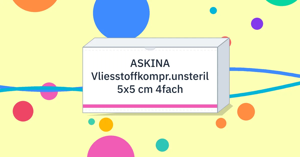Symbolbild: Packung mit der Aufschrift ASKINA Vliesstoffkompr.unsteril 5x5 cm 4fach (PZN 14400654) – Verfügbarkeit und Bezug in Apotheken in Frankfurt am Main