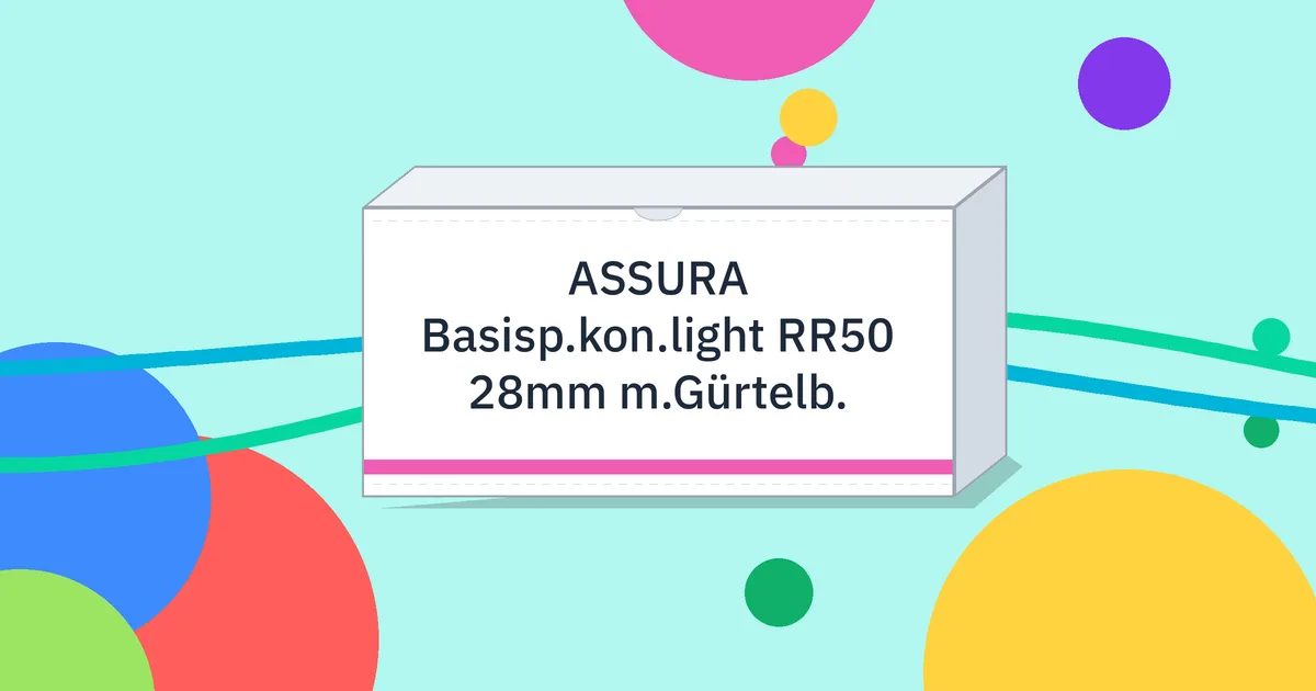 Symbolbild: Packung mit der Aufschrift ASSURA Basisp.kon.light RR50 28mm m.Gürtelb. (PZN 02856981) – Verfügbarkeit und Bezug in Apotheken in Frankfurt am Main