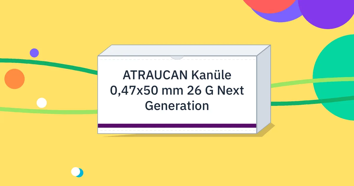 Symbolbild: Packung mit der Aufschrift ATRAUCAN Kanüle 0,47x50 mm 26 G Next Generation (PZN 18728110) – Verfügbarkeit und Bezug in Apotheken in Frankfurt am Main