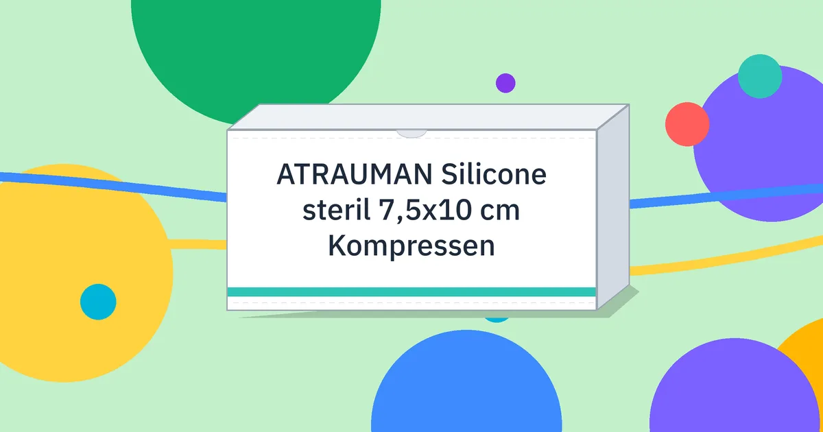 Symbolbild: Packung mit der Aufschrift ATRAUMAN Silicone steril 7,5x10 cm Kompressen (PZN 16007547) – Verfügbarkeit und Bezug in Apotheken in Frankfurt am Main