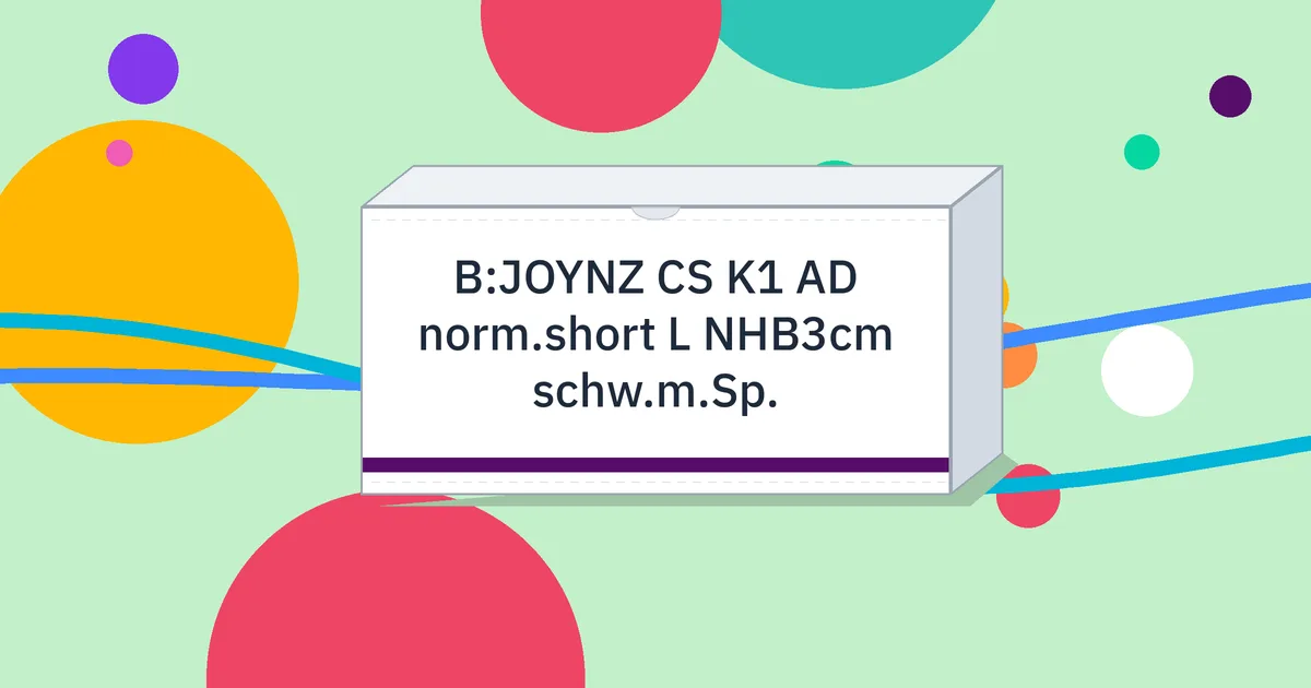 Symbolbild: Packung mit der Aufschrift B:JOYNZ CS K1 AD norm.short L NHB3cm schw.m.Sp. (PZN 20526046) – Verfügbarkeit und Bezug in Apotheken in Frankfurt am Main