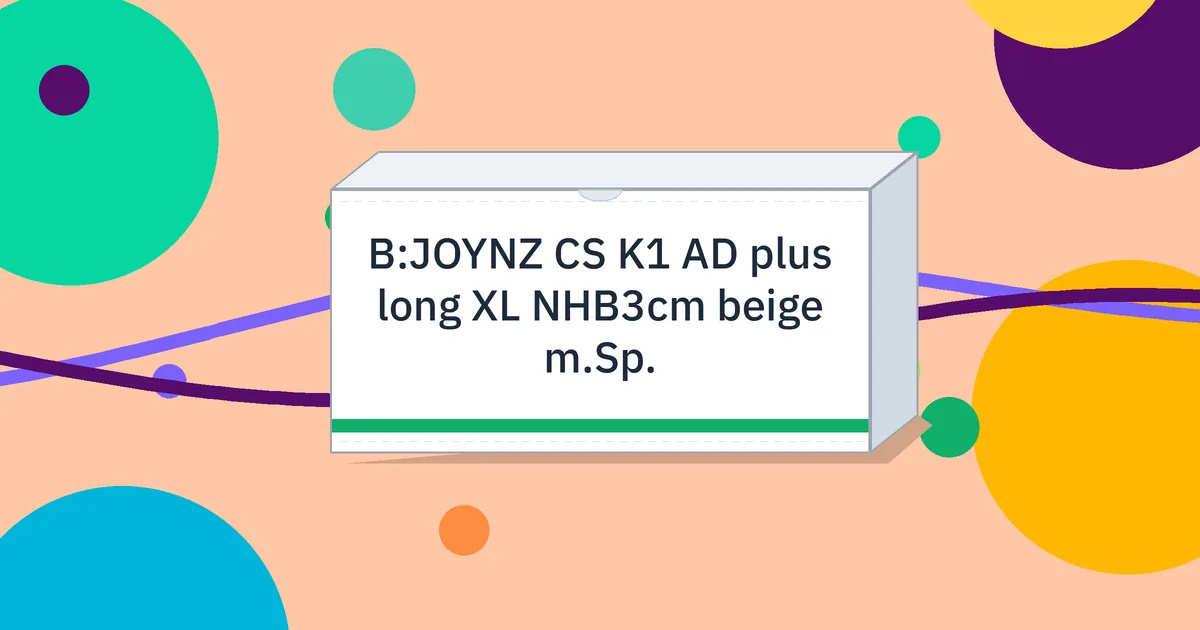Symbolbild: Packung mit der Aufschrift B:JOYNZ CS K1 AD plus long XL NHB3cm beige m.Sp. (PZN 20526336) – Verfügbarkeit und Bezug in Apotheken in Frankfurt am Main