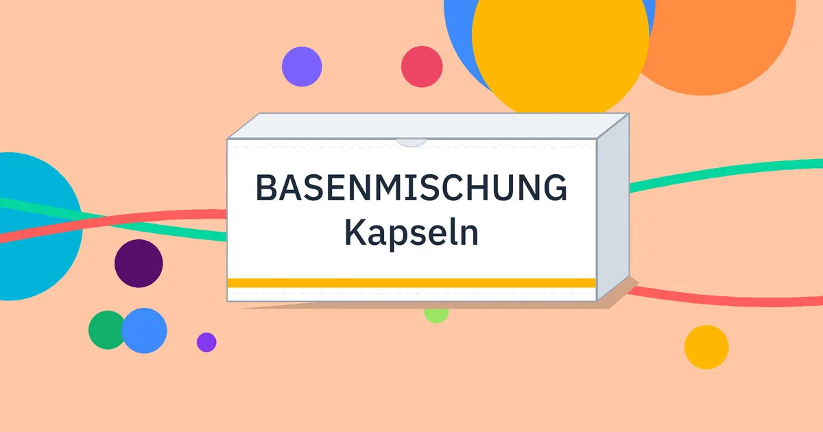 Symbolbild: Packung mit der Aufschrift BASENMISCHUNG Kapseln (PZN 01498189) – Verfügbarkeit und Bezug in Apotheken in Frankfurt am Main