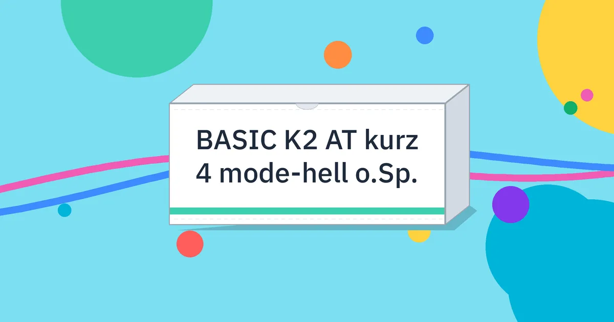 Symbolbild: Packung mit der Aufschrift BASIC K2 AT kurz 4 mode-hell o.Sp. (PZN 20269431) – Verfügbarkeit und Bezug in Apotheken in Frankfurt am Main