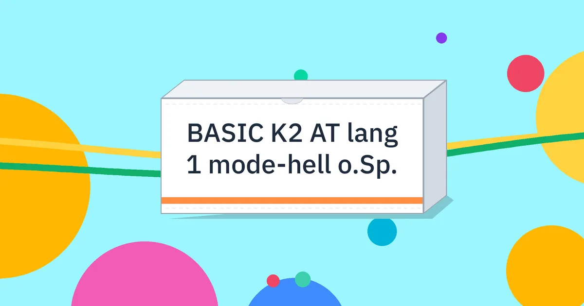 Symbolbild: Packung mit der Aufschrift BASIC K2 AT lang 1 mode-hell o.Sp. (PZN 20268727) – Verfügbarkeit und Bezug in Apotheken in Frankfurt am Main
