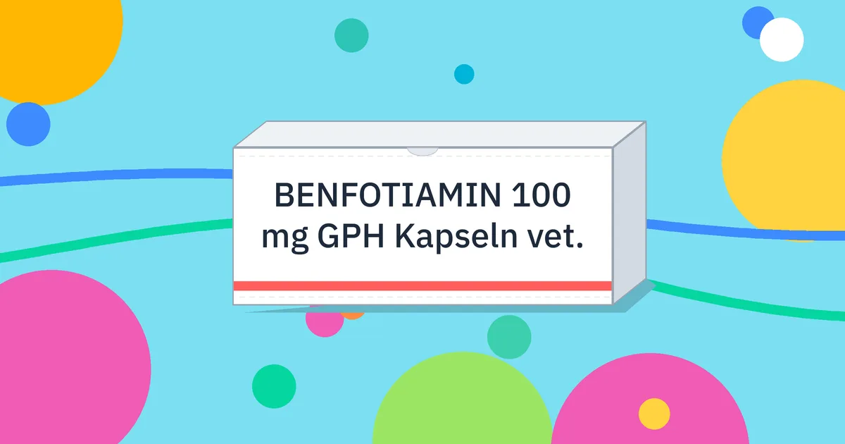Symbolbild: Packung mit der Aufschrift BENFOTIAMIN 100 mg GPH Kapseln vet. (PZN 19248369) – Verfügbarkeit und Bezug in Apotheken in Frankfurt am Main