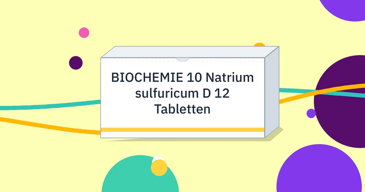 Symbolbild: Packung mit der Aufschrift BIOCHEMIE 10 Natrium sulfuricum D 12 Tabletten (PZN 01073886) – Verfügbarkeit und Bezug in Apotheken in Frankfurt am Main