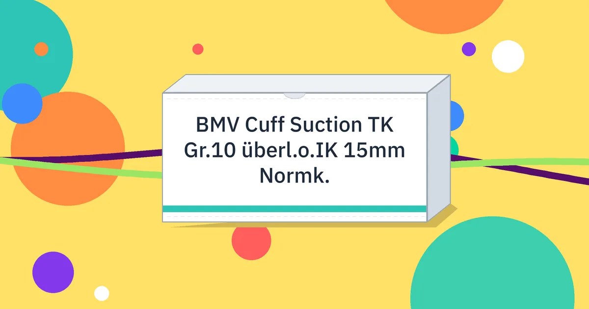 Symbolbild: Packung mit der Aufschrift BMV Cuff Suction TK Gr.10 überl.o.IK 15mm Normk. (PZN 18383467) – Verfügbarkeit und Bezug in Apotheken in Frankfurt am Main