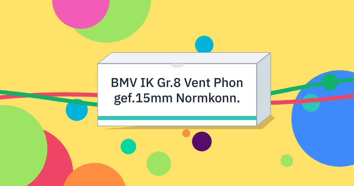 Symbolbild: Packung mit der Aufschrift BMV IK Gr.8 Vent Phon gef.15mm Normkonn. (PZN 18381882) – Verfügbarkeit und Bezug in Apotheken in Frankfurt am Main