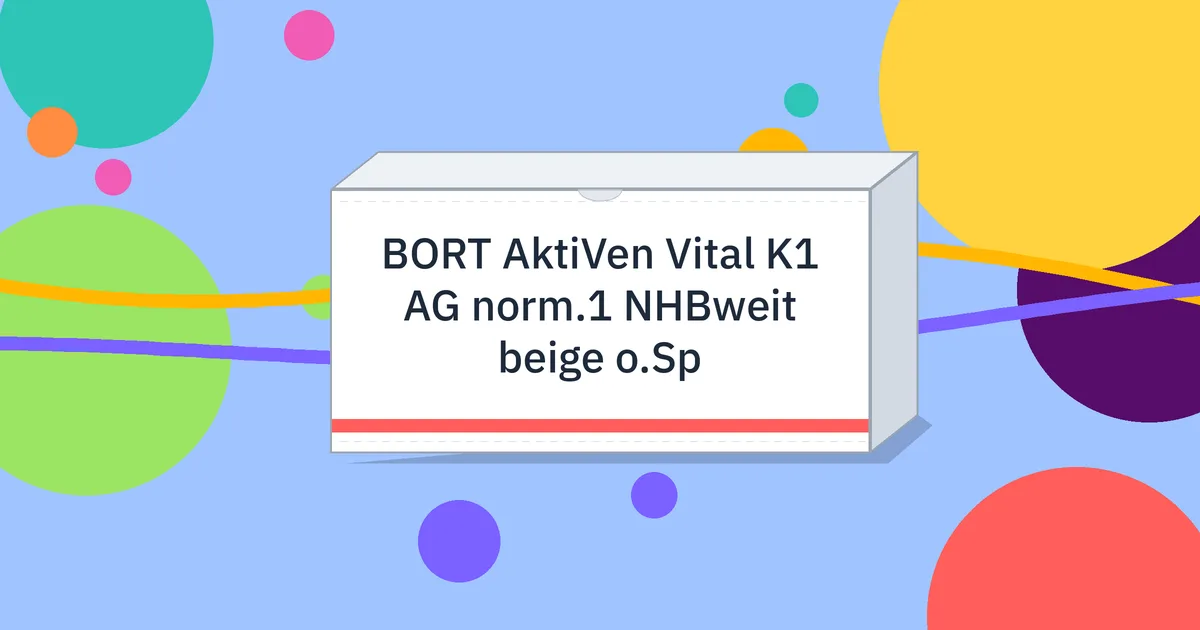 Symbolbild: Packung mit der Aufschrift BORT AktiVen Vital K1 AG norm.1 NHBweit beige o.Sp (PZN 13730881) – Verfügbarkeit und Bezug in Apotheken in Frankfurt am Main