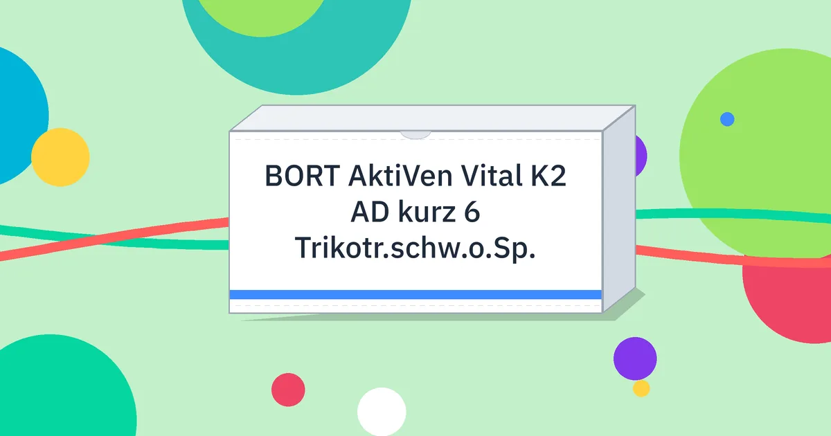 Symbolbild: Packung mit der Aufschrift BORT AktiVen Vital K2 AD kurz 6 Trikotr.schw.o.Sp. (PZN 12549725) – Verfügbarkeit und Bezug in Apotheken in Frankfurt am Main