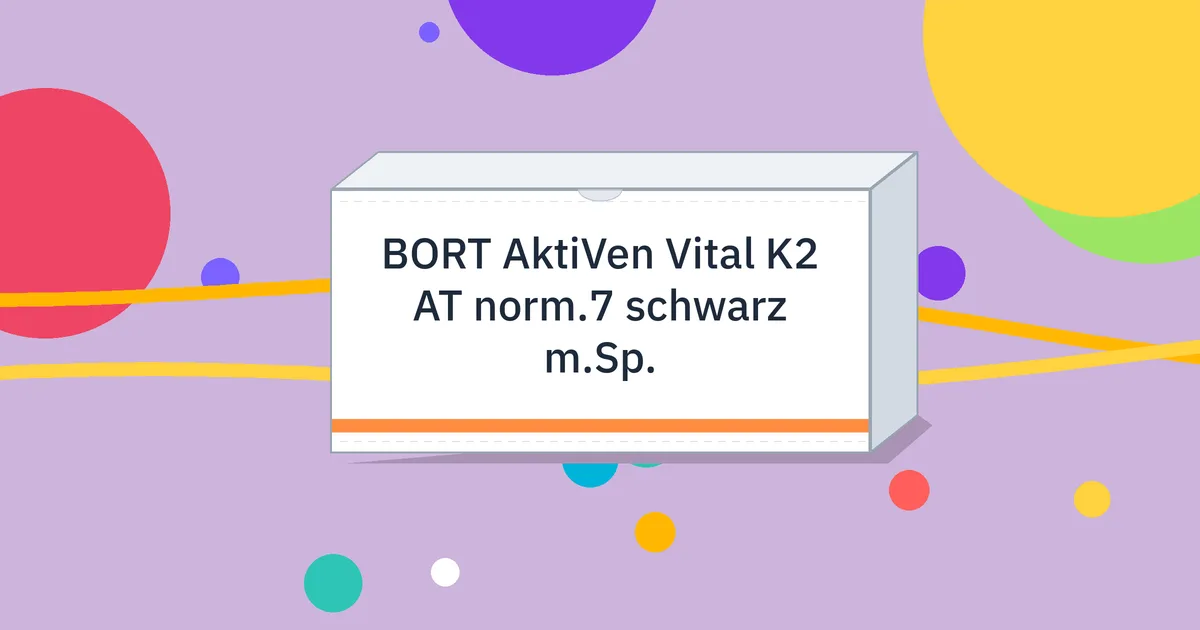 Symbolbild: Packung mit der Aufschrift BORT AktiVen Vital K2 AT norm.7 schwarz m.Sp. (PZN 13740537) – Verfügbarkeit und Bezug in Apotheken in Frankfurt am Main