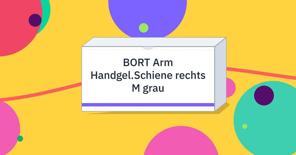 Symbolbild: Packung mit der Aufschrift BORT Arm Handgel.Schiene rechts M grau (PZN 17843346) – Verfügbarkeit und Bezug in Apotheken in Frankfurt am Main