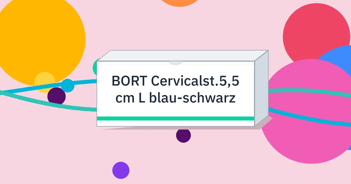 Symbolbild: Packung mit der Aufschrift BORT Cervicalst.5,5 cm L blau-schwarz (PZN 10206990) – Verfügbarkeit und Bezug in Apotheken in Frankfurt am Main