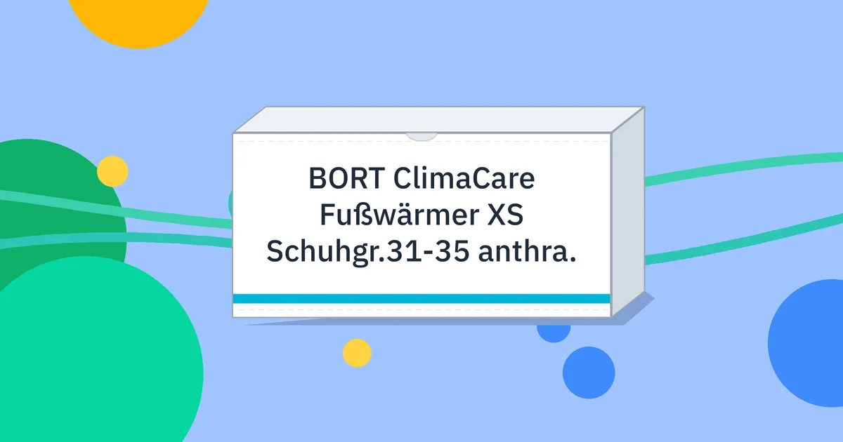 Symbolbild: Packung mit der Aufschrift BORT ClimaCare Fußwärmer XS Schuhgr.31-35 anthra. (PZN 18094912) – Verfügbarkeit und Bezug in Apotheken in Frankfurt am Main