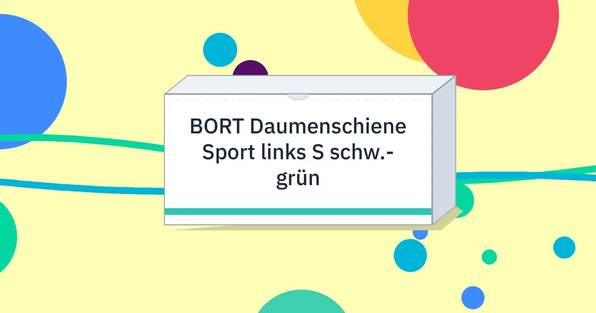 Symbolbild: Packung mit der Aufschrift BORT Daumenschiene Sport links S schw.-grün (PZN 16846992) – Verfügbarkeit und Bezug in Apotheken in Frankfurt am Main