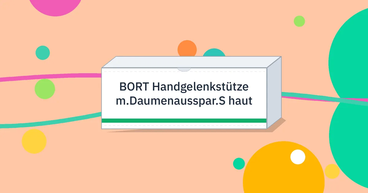 Symbolbild: Packung mit der Aufschrift BORT Handgelenkstütze m.Daumenausspar.S haut (PZN 00461801) – Verfügbarkeit und Bezug in Apotheken in Frankfurt am Main