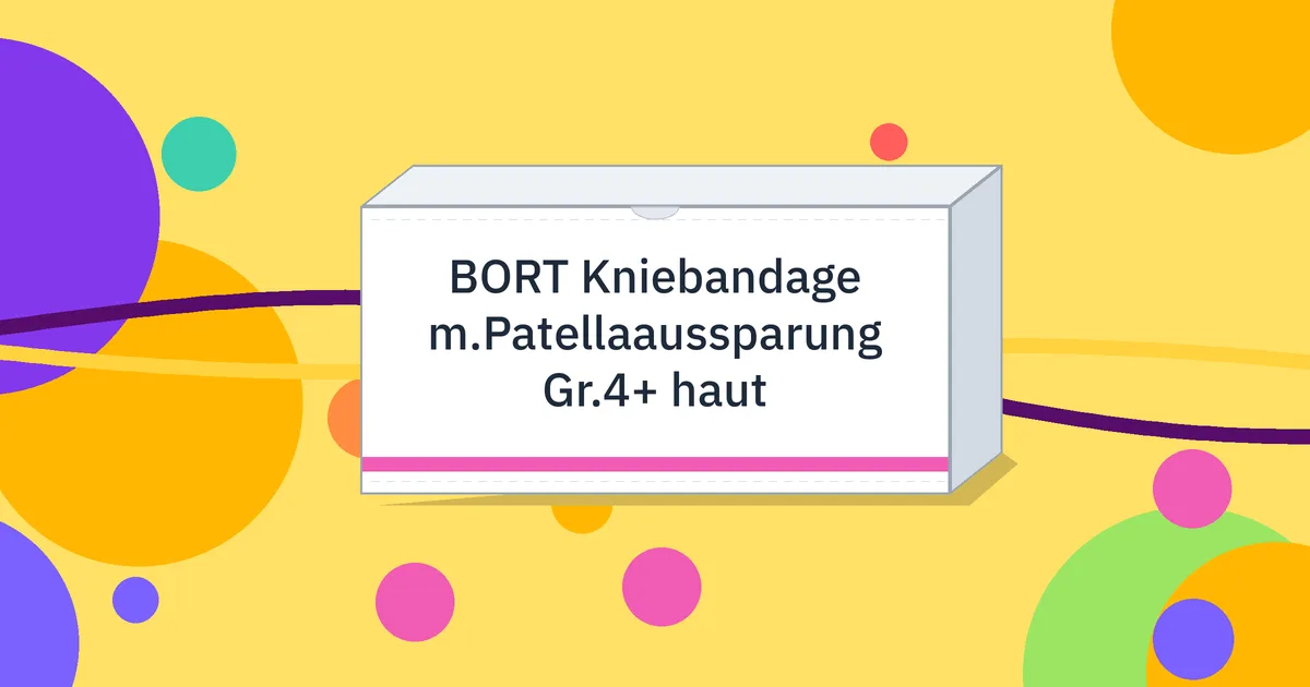 Symbolbild: Packung mit der Aufschrift BORT Kniebandage m.Patellaaussparung Gr.4+ haut (PZN 16844852) – Verfügbarkeit und Bezug in Apotheken in Frankfurt am Main