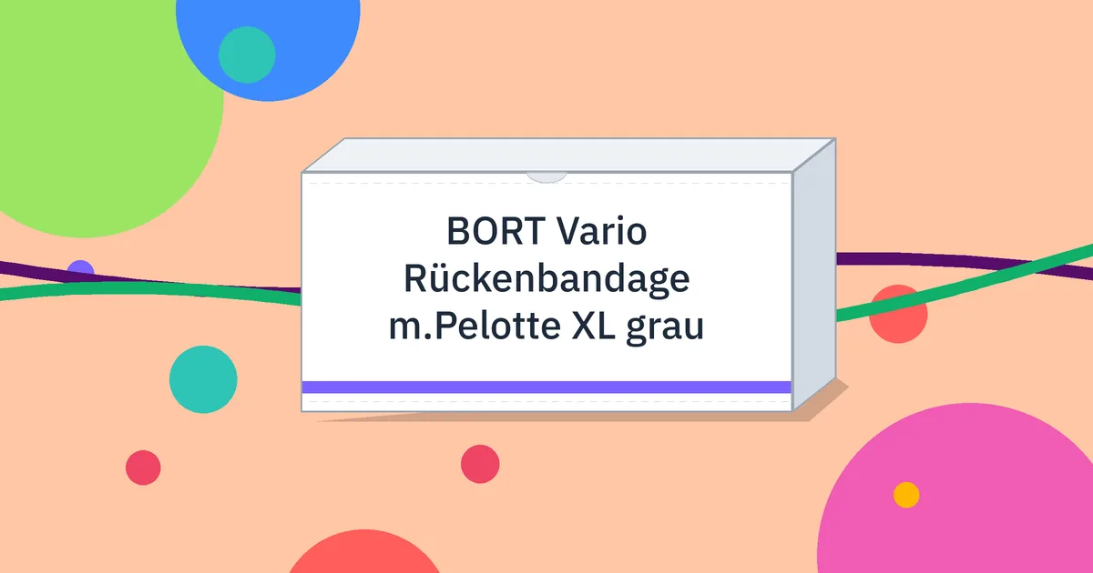 Symbolbild: Packung mit der Aufschrift BORT Vario Rückenbandage m.Pelotte XL grau (PZN 19644680) – Verfügbarkeit und Bezug in Apotheken in Frankfurt am Main