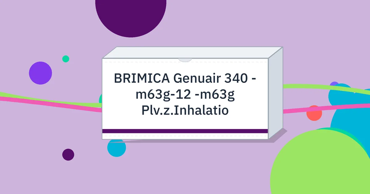 Symbolbild: Packung mit der Aufschrift BRIMICA Genuair 340 -m63g-12 -m63g Plv.z.Inhalatio (PZN 13921747) – Verfügbarkeit und Bezug in Apotheken in Frankfurt am Main