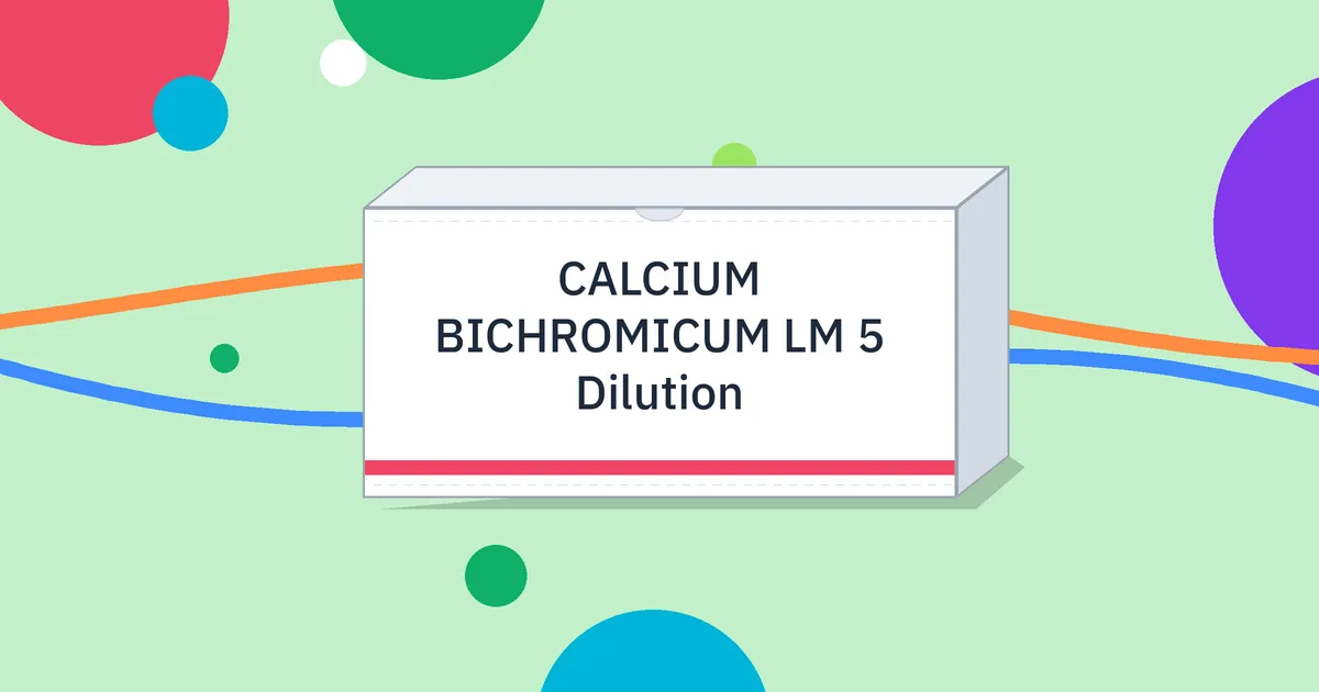 Symbolbild: Packung mit der Aufschrift CALCIUM BICHROMICUM LM 5 Dilution (PZN 13407192) – Verfügbarkeit und Bezug in Apotheken in Frankfurt am Main