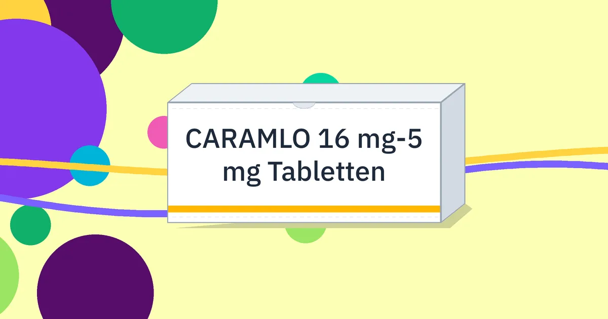 Symbolbild: Packung mit der Aufschrift CARAMLO 16 mg-5 mg Tabletten (PZN 19787327) – Verfügbarkeit und Bezug in Apotheken in Frankfurt am Main