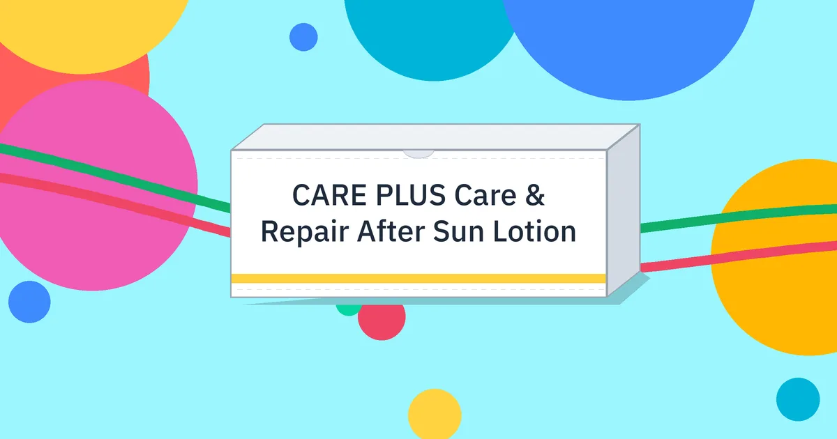 Symbolbild: Packung mit der Aufschrift CARE PLUS Care & Repair After Sun Lotion (PZN 19773822) – Verfügbarkeit und Bezug in Apotheken in Frankfurt am Main