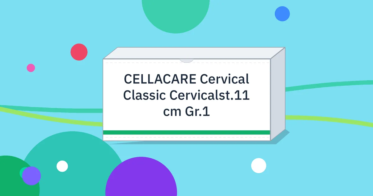 Symbolbild: Packung mit der Aufschrift CELLACARE Cervical Classic Cervicalst.11 cm Gr.1 (PZN 11124981) – Verfügbarkeit und Bezug in Apotheken in Frankfurt am Main