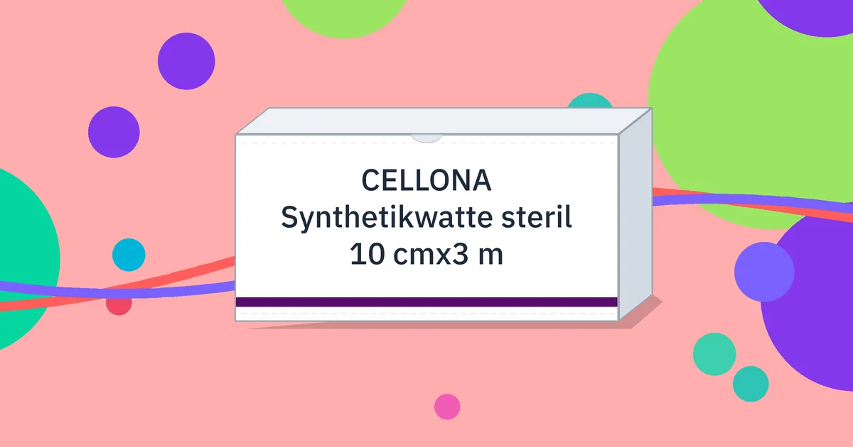 Symbolbild: Packung mit der Aufschrift CELLONA Synthetikwatte steril 10 cmx3 m (PZN 15420682) – Verfügbarkeit und Bezug in Apotheken in Frankfurt am Main