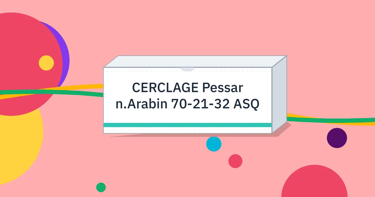 Symbolbild: Packung mit der Aufschrift CERCLAGE Pessar n.Arabin 70-21-32 ASQ (PZN 03374008) – Verfügbarkeit und Bezug in Apotheken in Frankfurt am Main