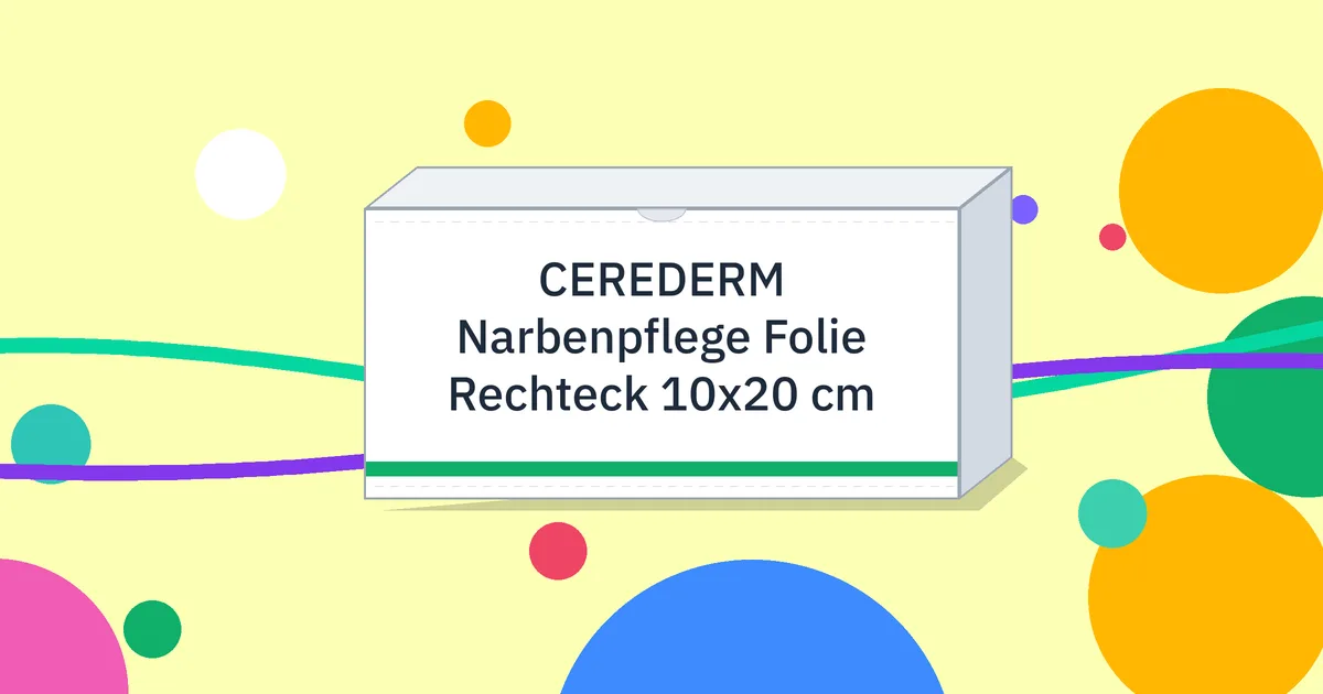 Symbolbild: Packung mit der Aufschrift CEREDERM Narbenpflege Folie Rechteck 10x20 cm (PZN 06621660) – Verfügbarkeit und Bezug in Apotheken in Frankfurt am Main