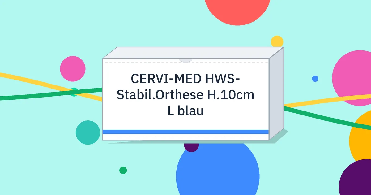 Symbolbild: Packung mit der Aufschrift CERVI-MED HWS-Stabil.Orthese H.10cm L blau (PZN 20304771) – Verfügbarkeit und Bezug in Apotheken in Frankfurt am Main
