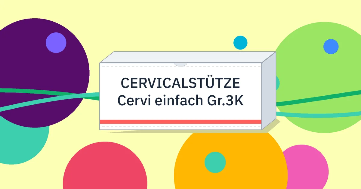 Symbolbild: Packung mit der Aufschrift CERVICALSTÜTZE Cervi einfach Gr.3K (PZN 05042078) – Verfügbarkeit und Bezug in Apotheken in Frankfurt am Main