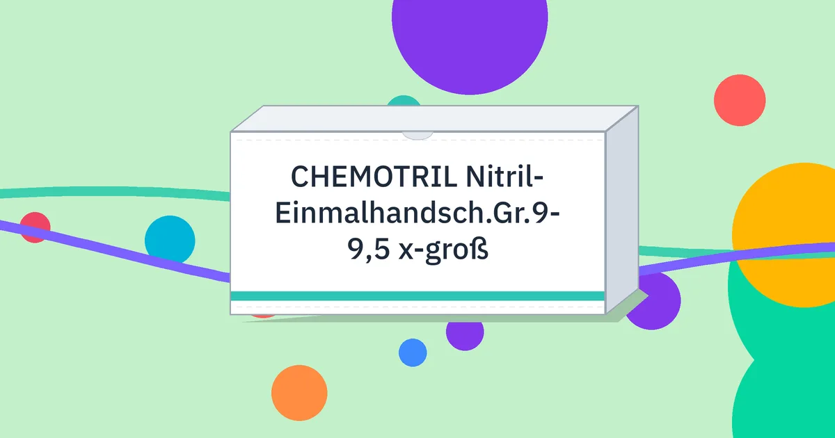 Symbolbild: Packung mit der Aufschrift CHEMOTRIL Nitril-Einmalhandsch.Gr.9-9,5 x-groß (PZN 10535794) – Verfügbarkeit und Bezug in Apotheken in Frankfurt am Main