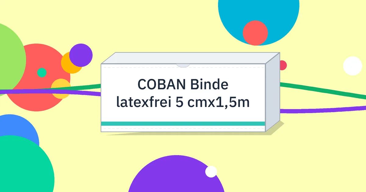 Symbolbild: Packung mit der Aufschrift COBAN Binde latexfrei 5 cmx1,5m (PZN 16148532) – Verfügbarkeit und Bezug in Apotheken in Frankfurt am Main