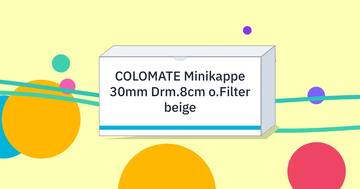 Symbolbild: Packung mit der Aufschrift COLOMATE Minikappe 30mm Drm.8cm o.Filter beige (PZN 03739941) – Verfügbarkeit und Bezug in Apotheken in Frankfurt am Main