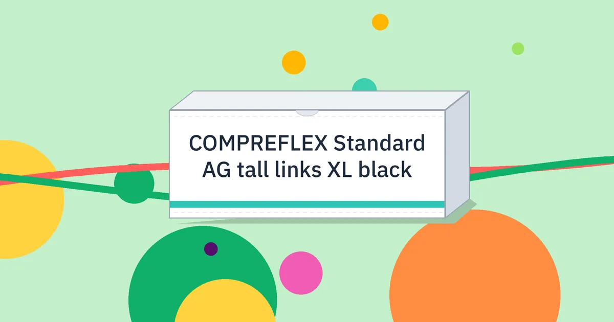 Symbolbild: Packung mit der Aufschrift COMPREFLEX Standard AG tall links XL black (PZN 19534767) – Verfügbarkeit und Bezug in Apotheken in Frankfurt am Main