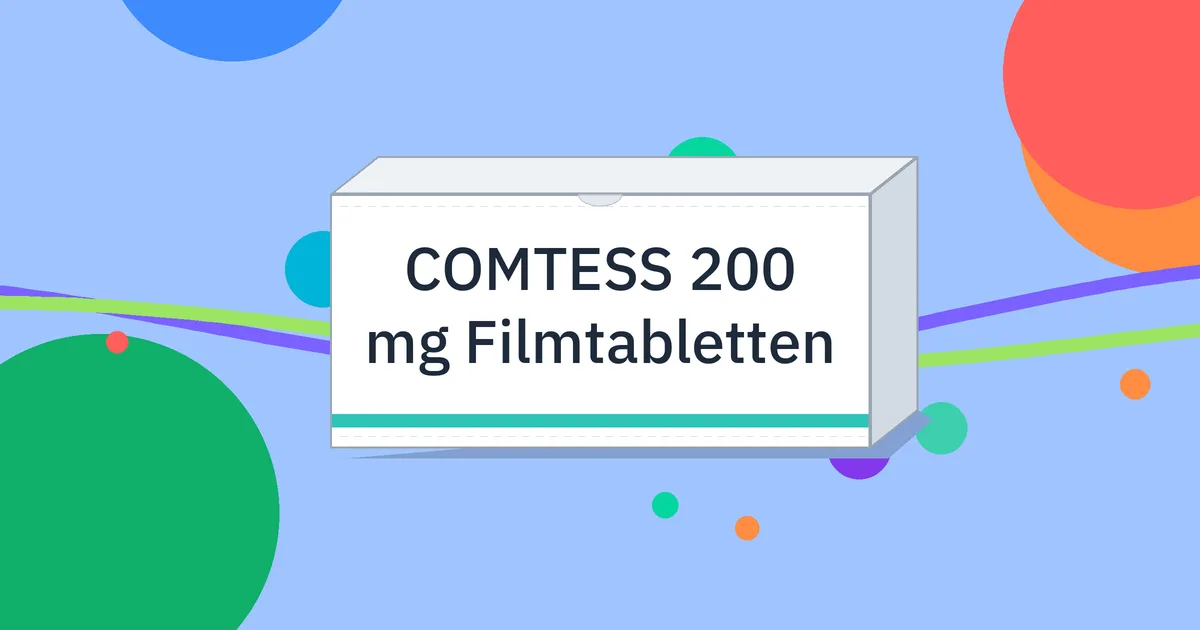 Symbolbild: Packung mit der Aufschrift COMTESS 200 mg Filmtabletten (PZN 05012775) – Verfügbarkeit und Bezug in Apotheken in Frankfurt am Main