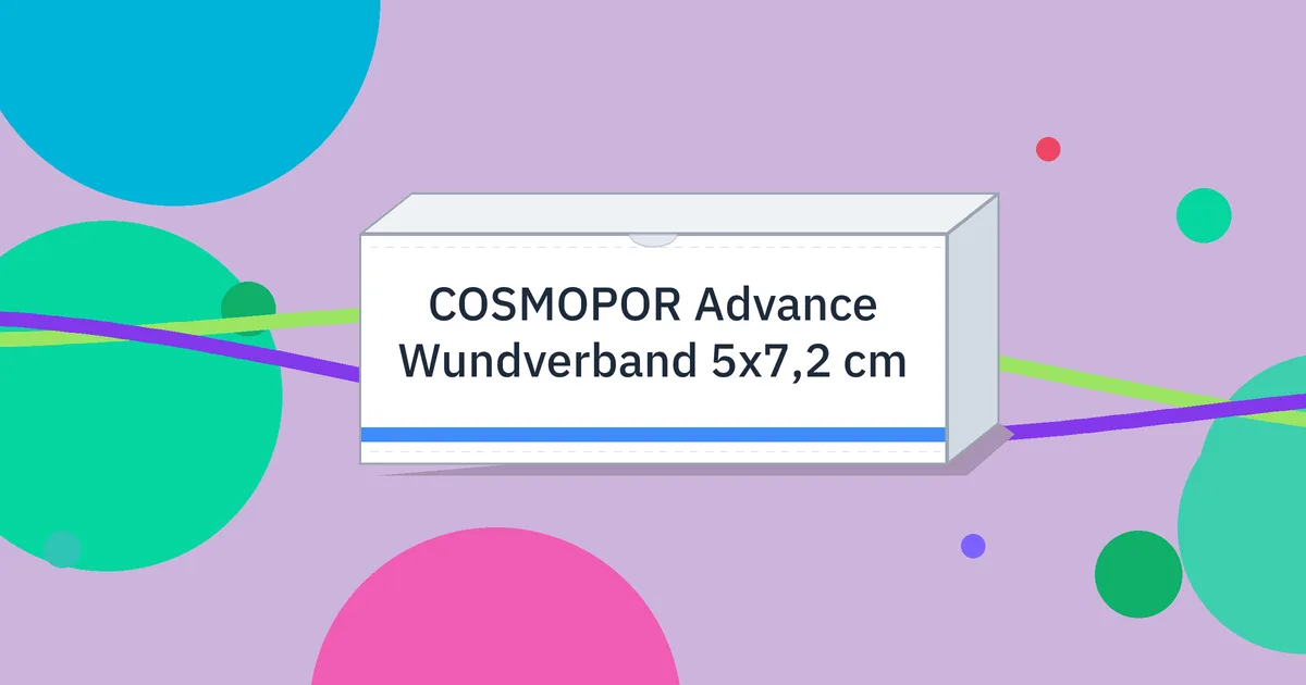 Symbolbild: Packung mit der Aufschrift COSMOPOR Advance Wundverband 5x7,2 cm (PZN 19730333) – Verfügbarkeit und Bezug in Apotheken in Frankfurt am Main